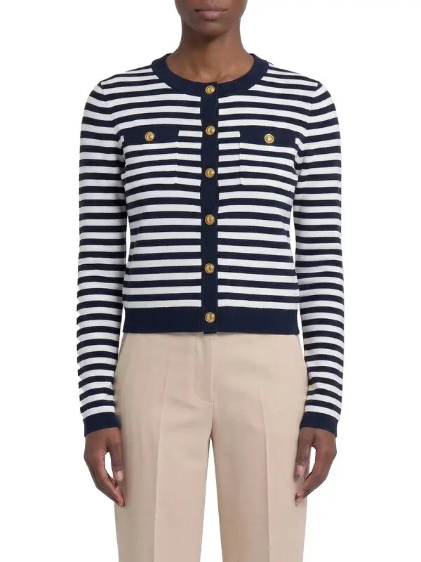 Michael Kors Striped Viscose Blend Cardigan - Blue