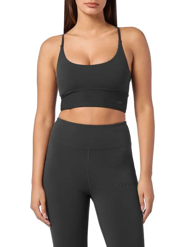 PLEIN SPORT Cropped Sports Bralette Top With Criss-cross Straps - Black