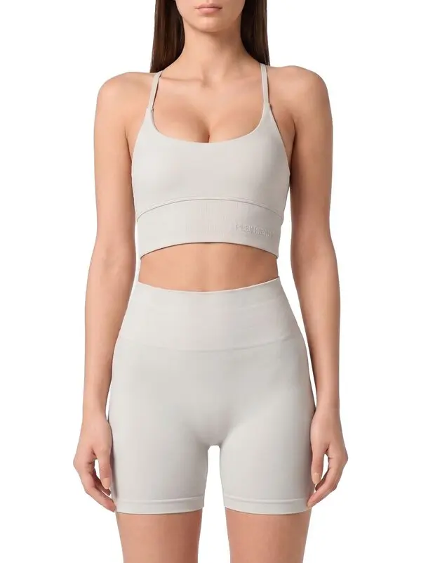 PLEIN SPORT Cropped Sports Bralette Top With Criss-cross Straps - Grey