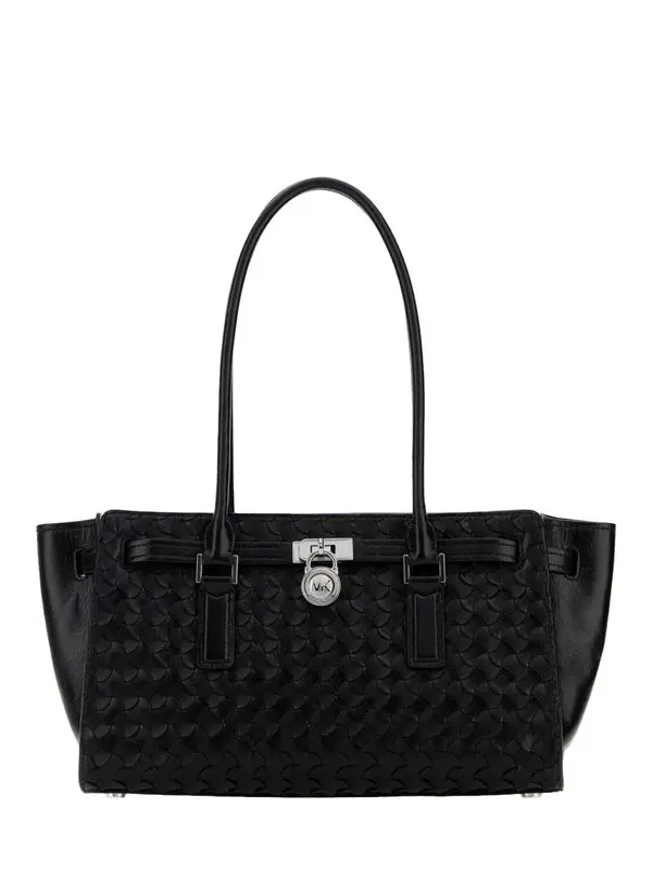 Michael Kors Hamilton Moderne Woven Leather Shoulder Bag - Black