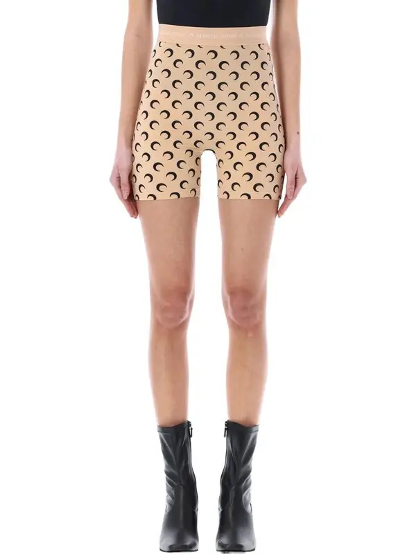 MARINE SERRE Crescent Print High-waisted Shorts - Brown