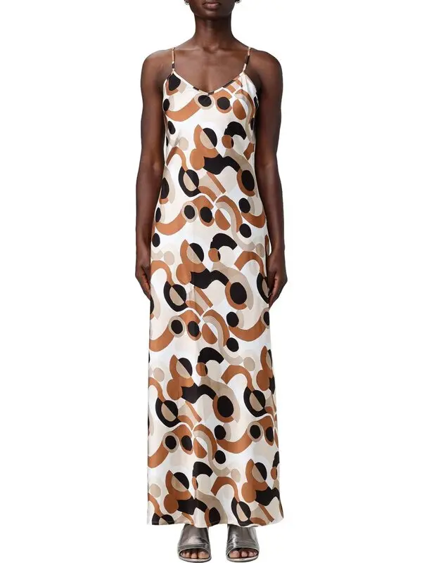 KANGRA Printed Viscose Long Dress - Brown