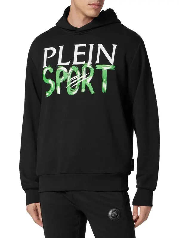 PLEIN SPORT Cotton Hoodie With Contrast Logo And America Pockets - Black