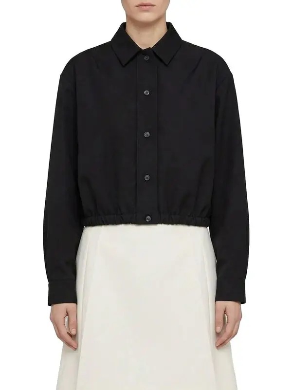 JIL SANDER Virgin Wool Cropped Shirt - Black
