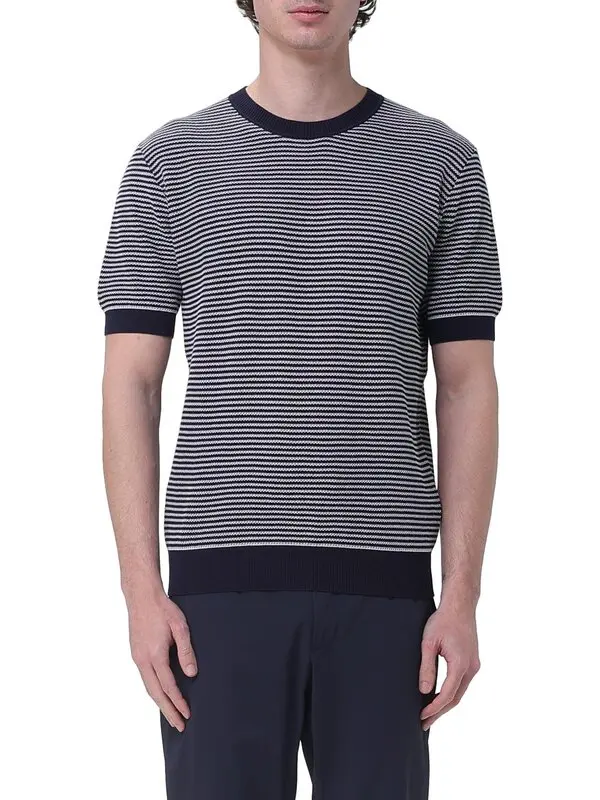 KANGRA Striped Cotton Crew Neck Knitwear - Blue
