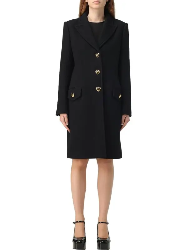 Moschino Tailored Coat With Heart Button Detail - Black
