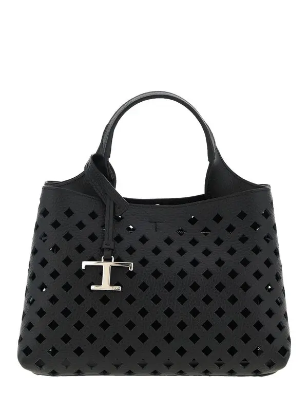 TOD'S Perforated Leather Tote Bag - Black