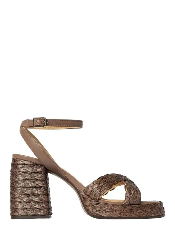 CastaÑer Valeriette Woven Raffia And Leather Heeled Sandals - Beige