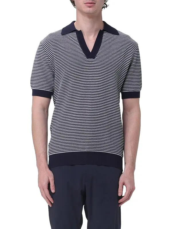 KANGRA Striped Cotton Polo Shirt - Blue