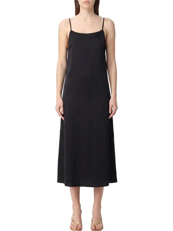 UMA WANG Cupro Midi Slip Dress With Square Neckline - Black