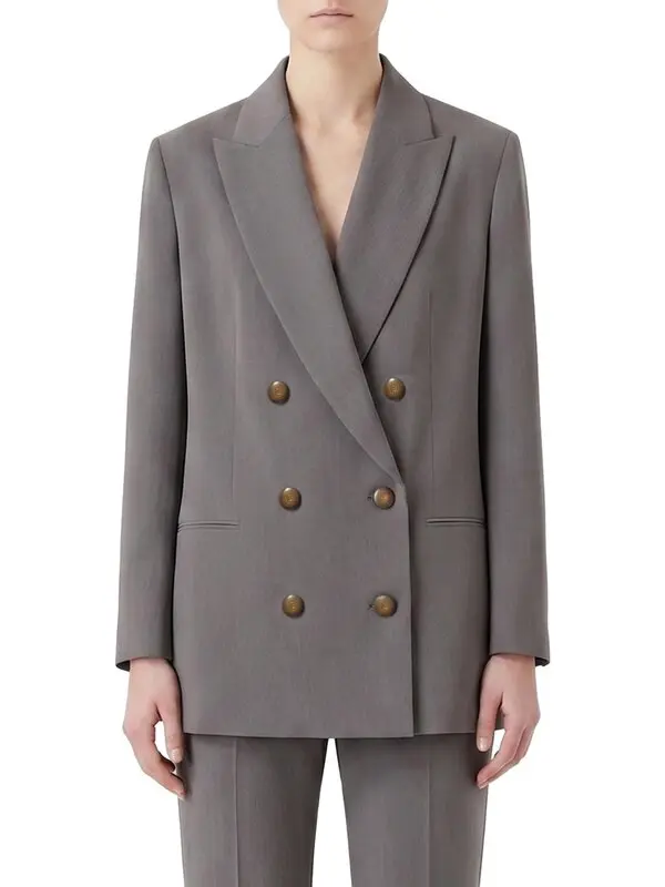 Giorgio Armani Silk Double Breasted Blazer - Grey