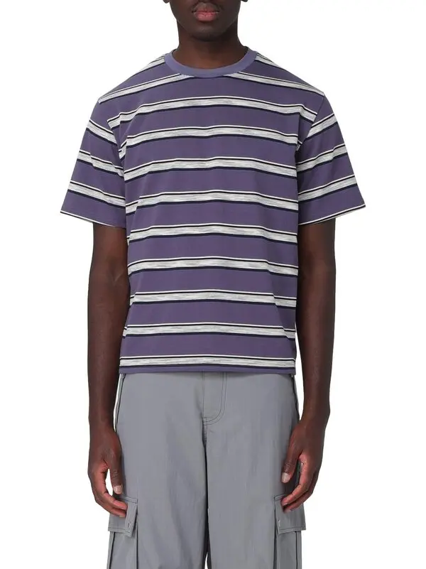 CARRER Striped Cotton Crewneck T-shirt With Embroidered Logo - Violet