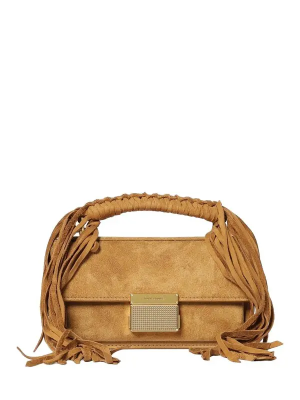 GOLDEN GOOSE Suede Handbag With Fringe And Braided Handle - Camel