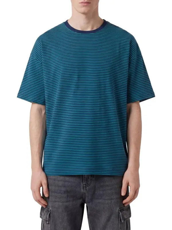 Howlin' Striped Relaxed Fit T-shirt In Cotton With Crew Neck - Green