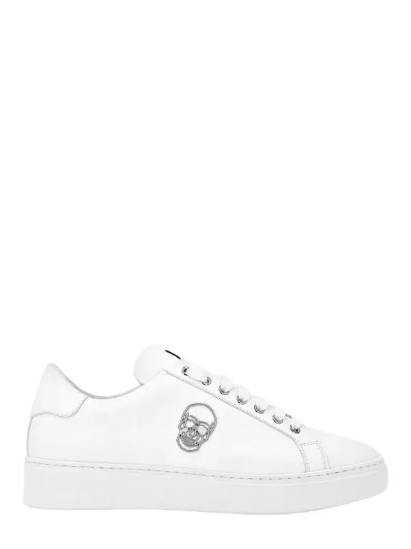 Philipp Plein Skull Print Smooth Leather Low-top Sneakers - White