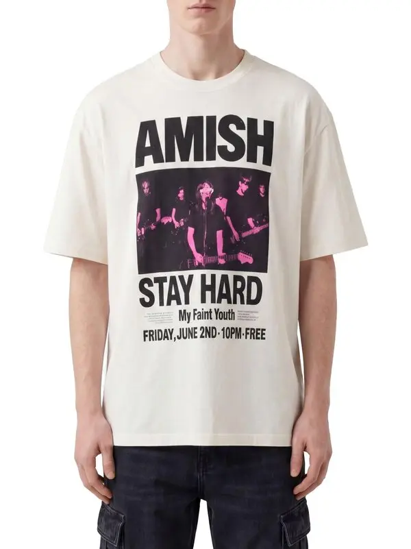 AMISH SUPPLIES Graphic Logo Print Cotton T-shirt With Dropped Shoulders - White