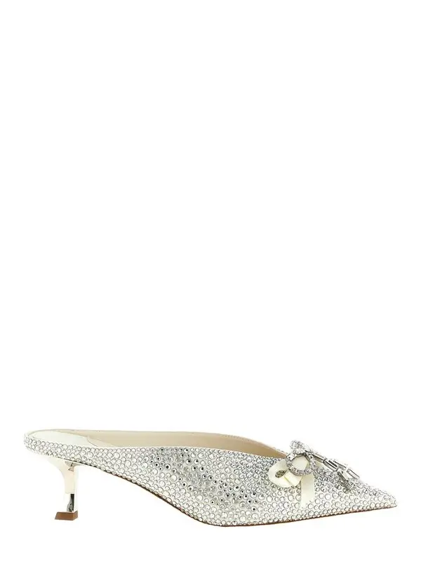 JIMMY CHOO Embellished Bow Mules - Silver