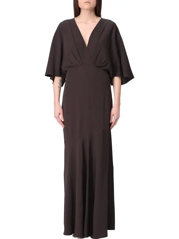 Agnona Maxi Dress With Draped Bodice - Brown