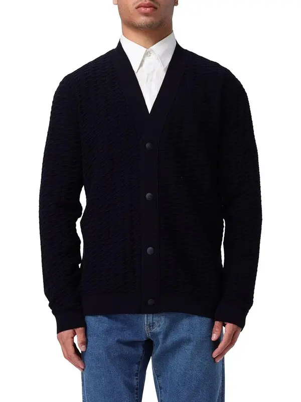 Giorgio Armani V-neck Virgin Wool Cardigan With Dropped Shoulders - Blue