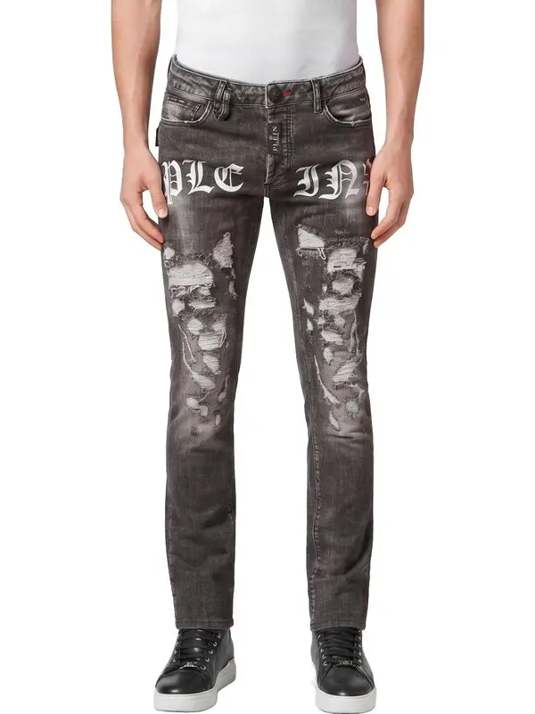 Philipp Plein Skinny Fit Distressed Denim Jeans - Grey