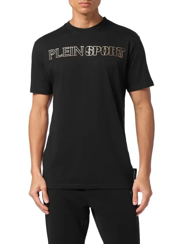 PLEIN SPORT Cotton Jersey T-shirt With Laminated Back Logo - Black