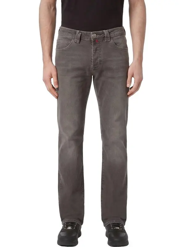 BILLIONAIRE Skinny Fit Cotton Denim Jeans With Embroidered Rear Logo - Grey