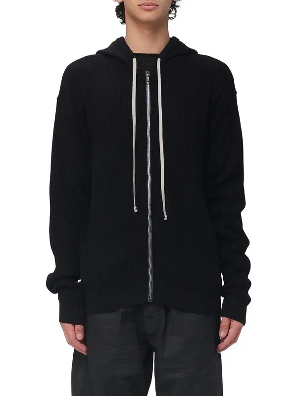 Rick Owens Hooded Cardigan In Virgin Wool - Black