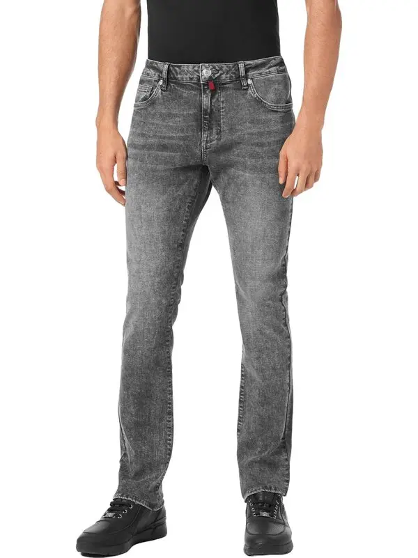 BILLIONAIRE Regular Fit Straight Leg Stretch-denim Jeans With Embroidered Logo - Grey