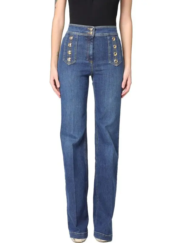 Elisabetta Franchi High Rise Button Detailed Jeans - Blue