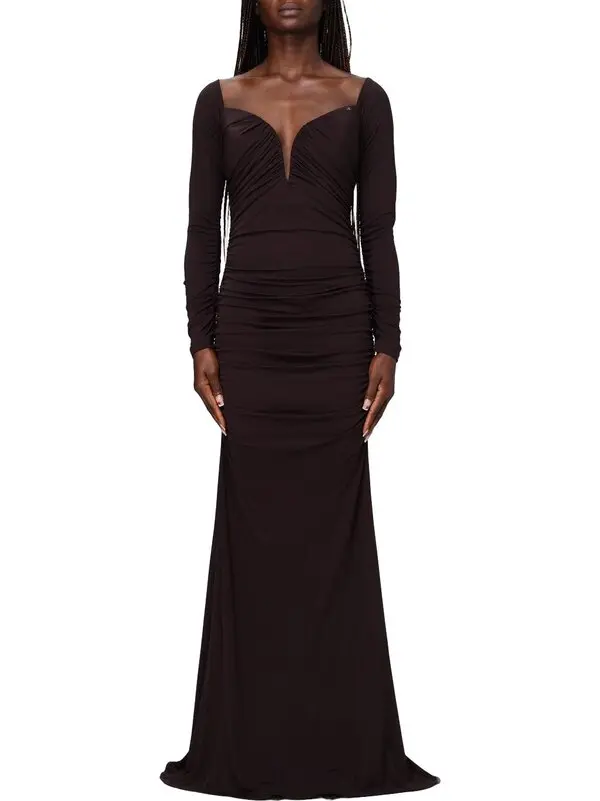 Elisabetta Franchi Off-shoulder Plunge Gown - Brown
