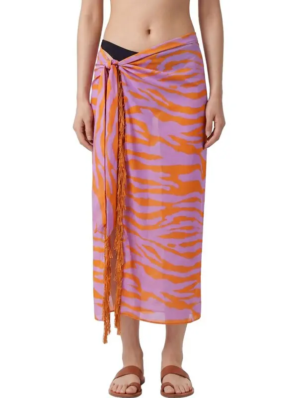 Attico Zebra-print Cotton Midi Wrap Pareo Skirt - Orange