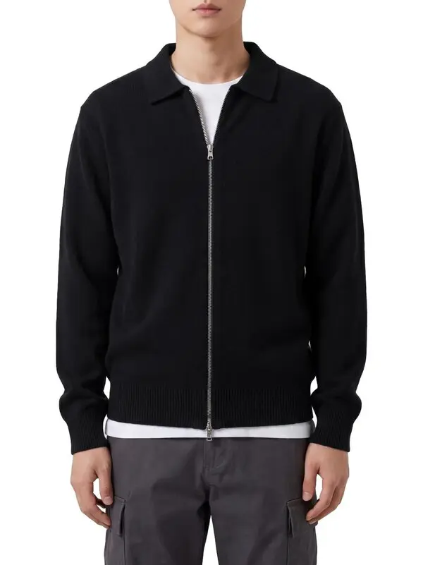 Howlin' Pure Wool Zip-up Polo Cardigan - Black
