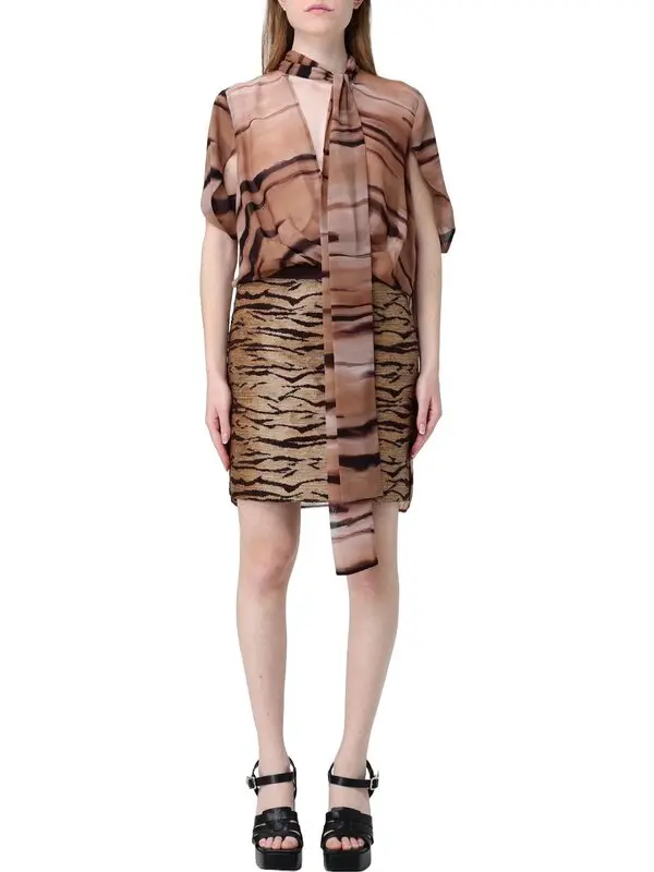 Elisabetta Franchi Printed Jersey Mini Dress - Camel