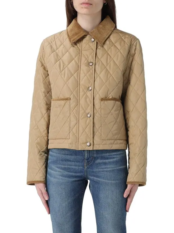 Burberry Quilted Jacket With Corduroy Trim - Beige