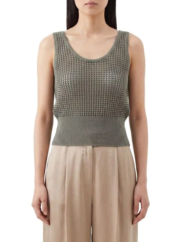 Brunello Cucinelli Sleeveless Openwork Knit U-neck Top - Mint