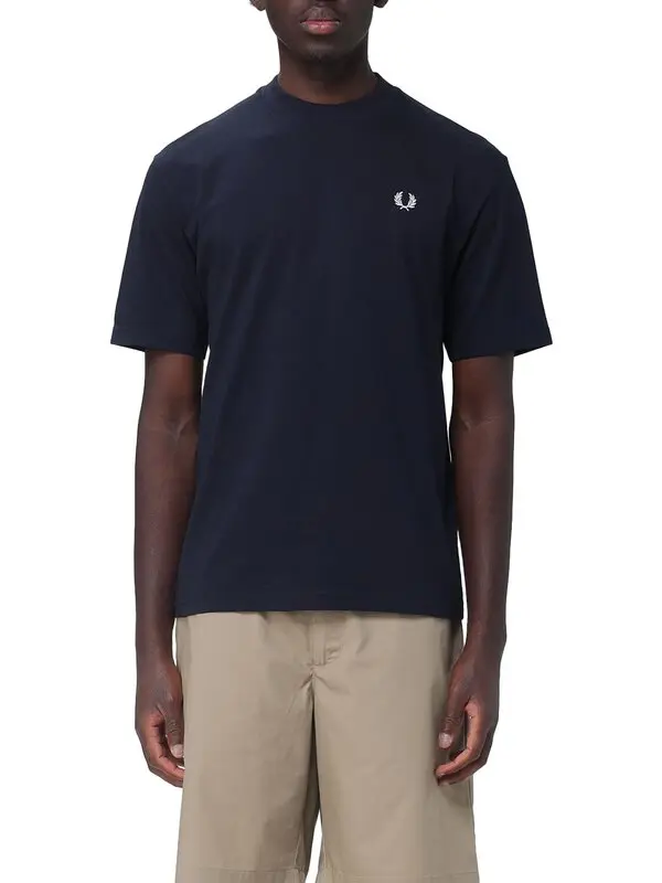 Fred Perry Slim Fit Crew-neck Cotton T-shirt With Contrast Logo - Navy