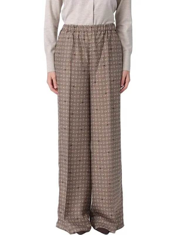 Max Mara Printed Silk Palazzo Trousers - Mud