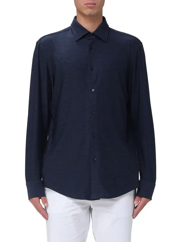 BOSS Slim Fit Long-sleeved Jersey Shirt With French Collar - Blue