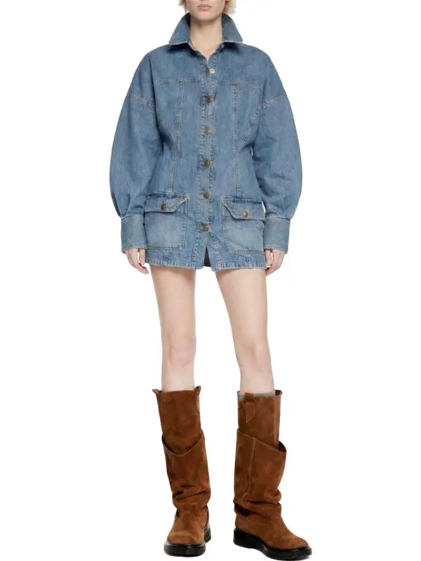 Attico Shirt Dress With Button Details And Pockets - Denim