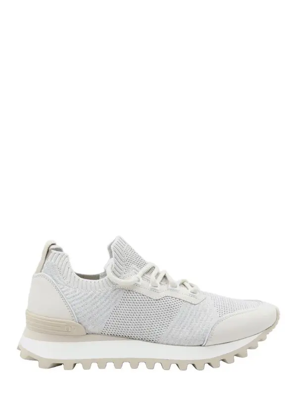Eleventy Crochet Technical Fabric And Leather Lace Up Sneakers - Sand
