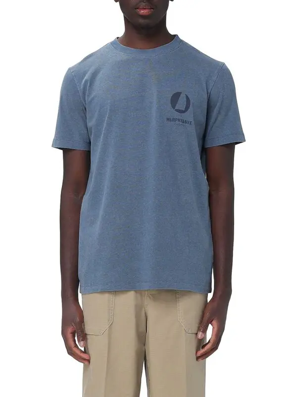 MURPHY&NYE Crew-neck Cotton T-shirt With Contrast Back Logo - Blue