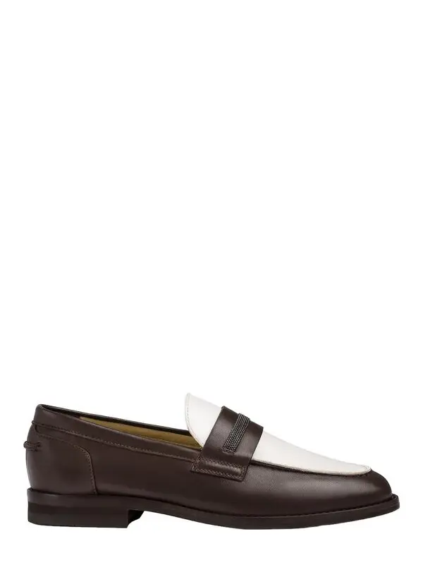 DOUCAL'S Leather Loafers With Monile Detailing - Coffee