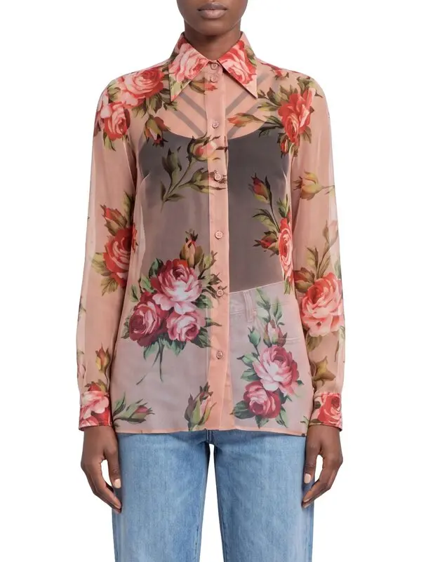Dolce & Gabbana Silk Floral Print Shirt - Pink