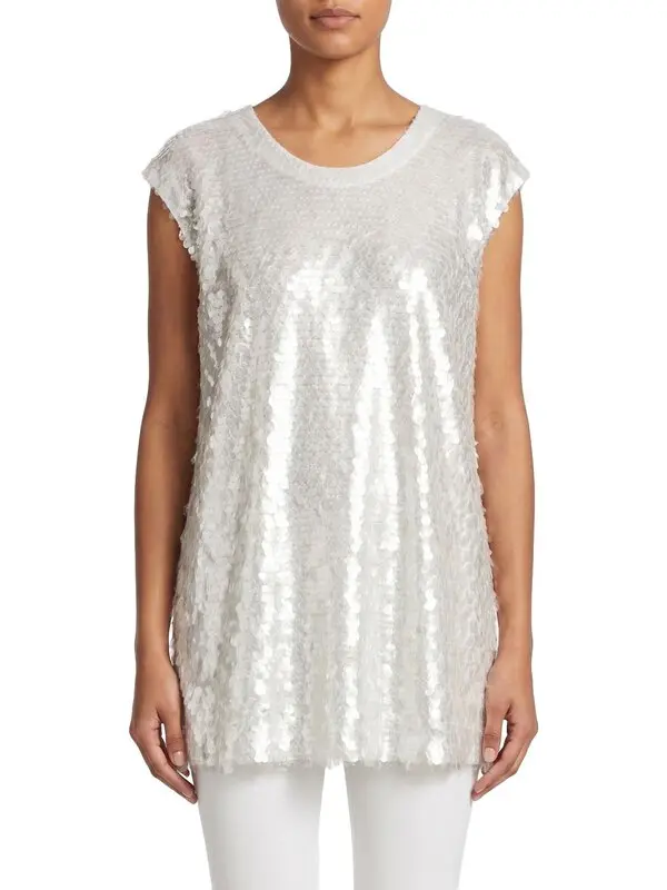 Norma Kamali Sleeveless Sequin Top - White