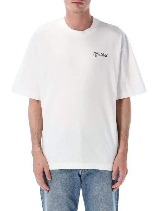 Off-White Relaxed Fit Cotton T-shirt With Logo Print And Dropped Shoulders - White