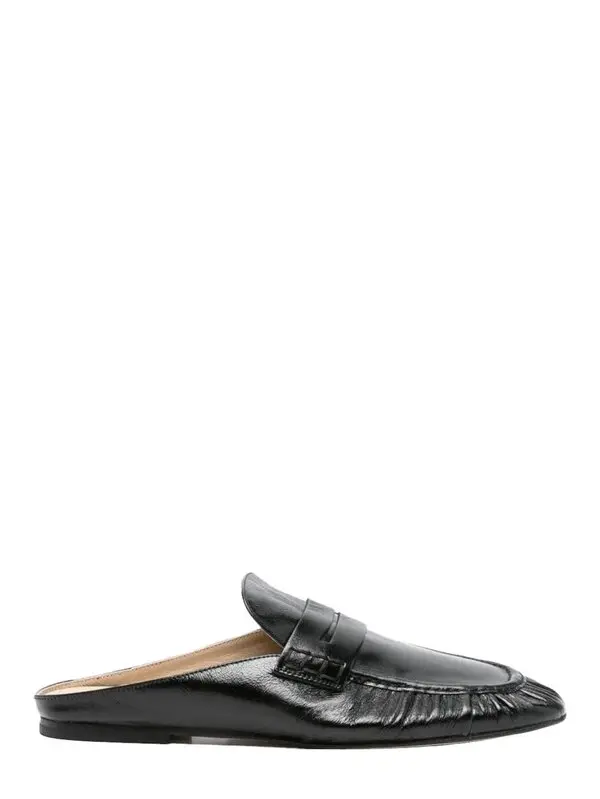 ALYSI Ruched Leather Mules - Black