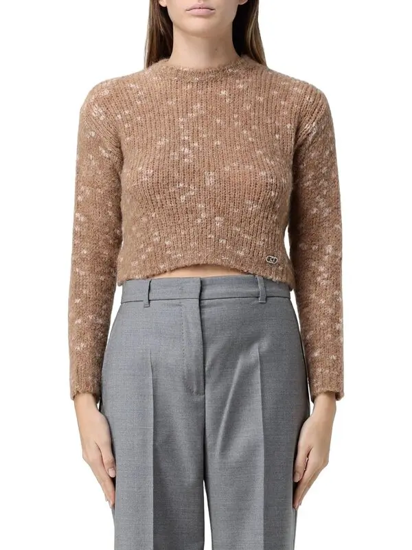 Liu Jo Cropped Jumper With Patterned Detail - Camel