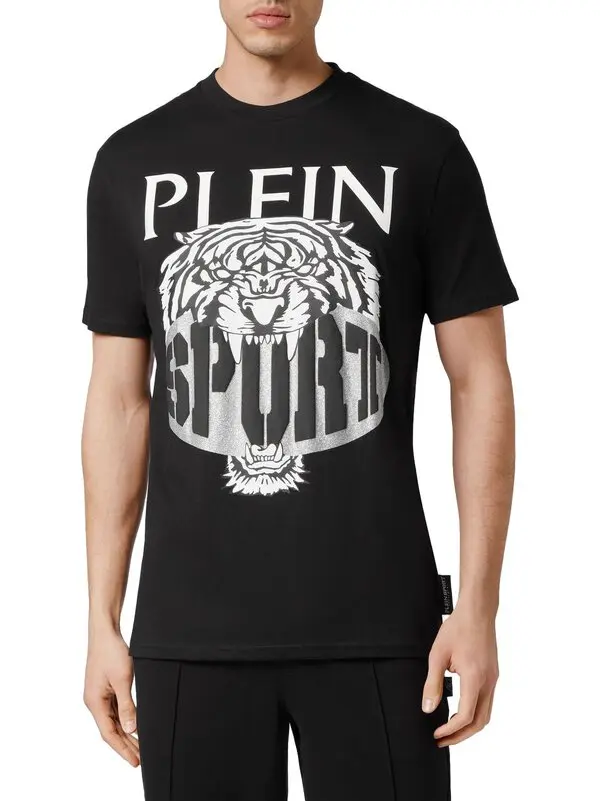 PLEIN SPORT Slim Fit Cotton T-shirt With Contrast Graphic Print - White 1