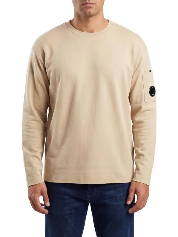 C.P. COMPANY Long-sleeved Cotton T-shirt With Applied Logo - Camel