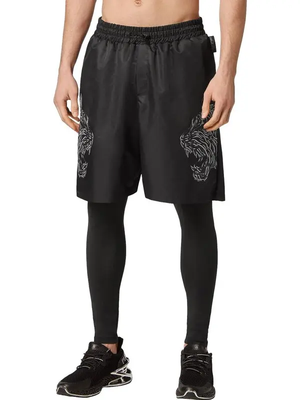 PLEIN SPORT Tiger Slim Fit Double-layer Stretch Technical Fabric Jogging Trousers - Black